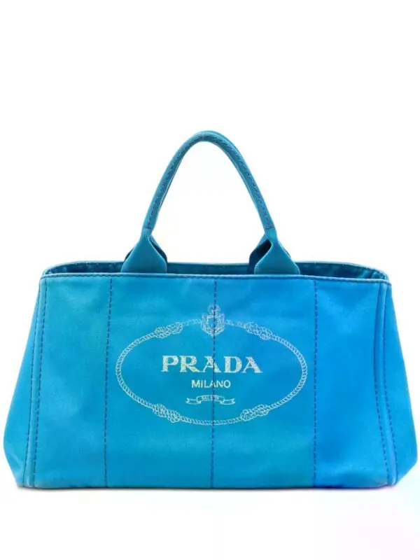 Prada Large Canapa Logo Satchel - Blue