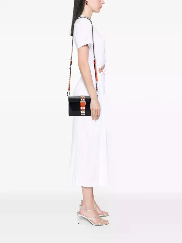 Prada City Calfskin And Saffiano Studded Elektra Crossbody Bag - Black