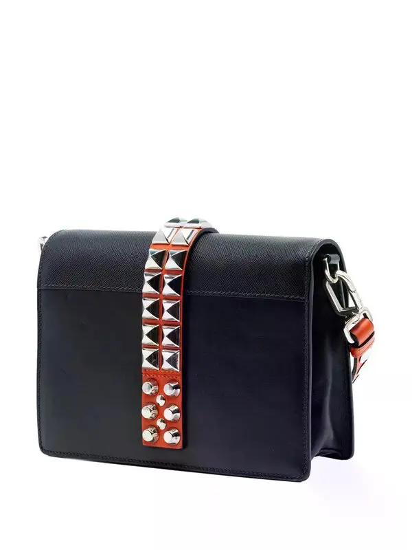 Prada City Calfskin And Saffiano Studded Elektra Crossbody Bag - Black