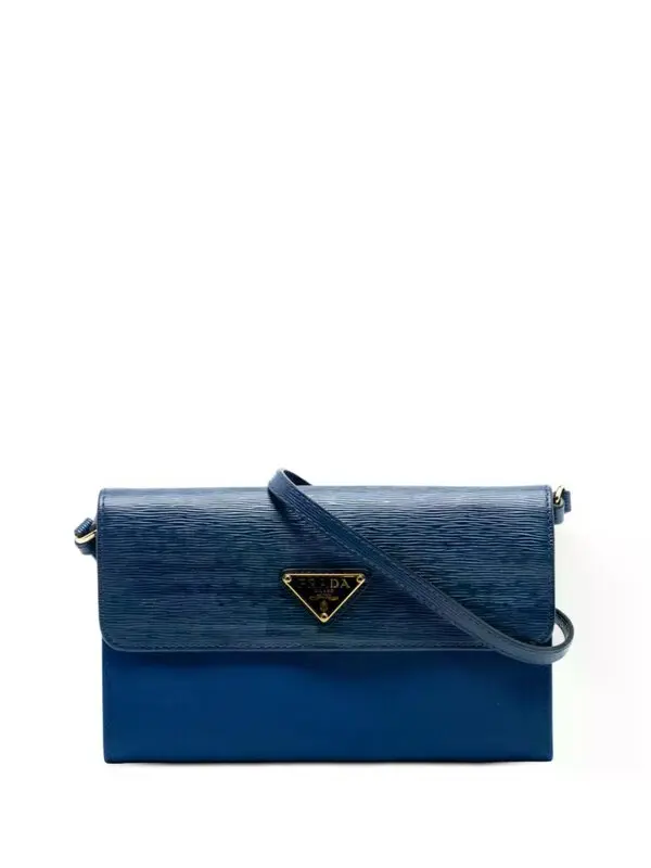 Prada Vitello Move And Tessuto Wallet On Strap - Blue