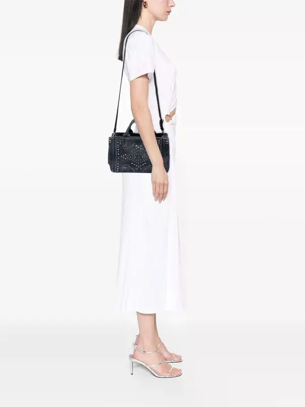 Prada Studded Denim Canapa Logo Satchel