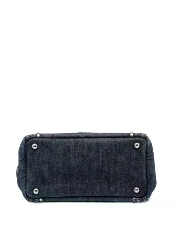Prada Studded Denim Canapa Logo Satchel