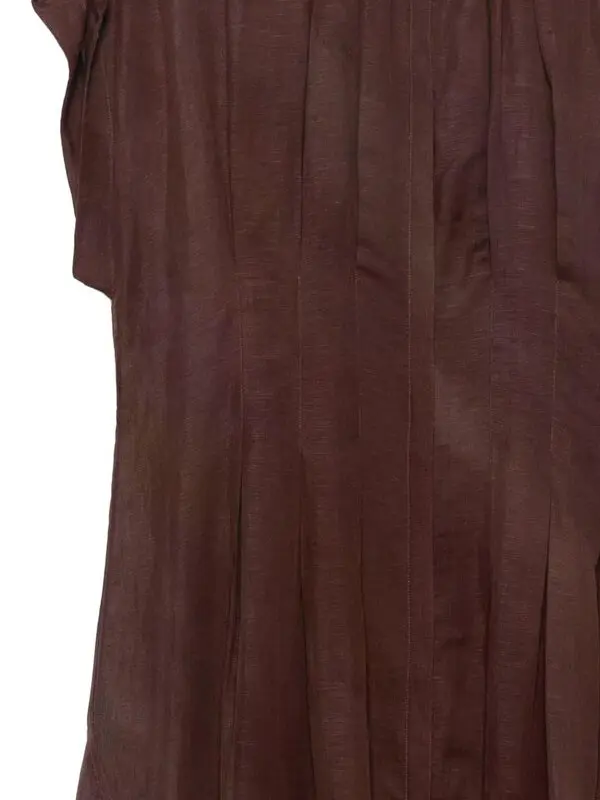 BOSS Short-sleeve Pleated Midi Dress - Brown