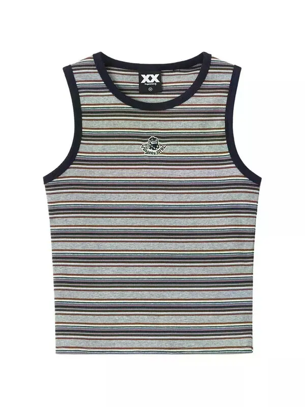 FINGERCROXX Stripe-pattern Ribbed Top - Grey