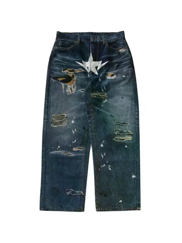 A BATHING APE Star-print Distressed Jeans - Blue