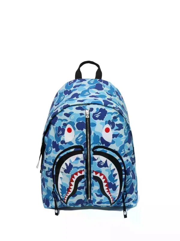 A BATHING APE Shark-motif Camouflage-print Backpack - Blue