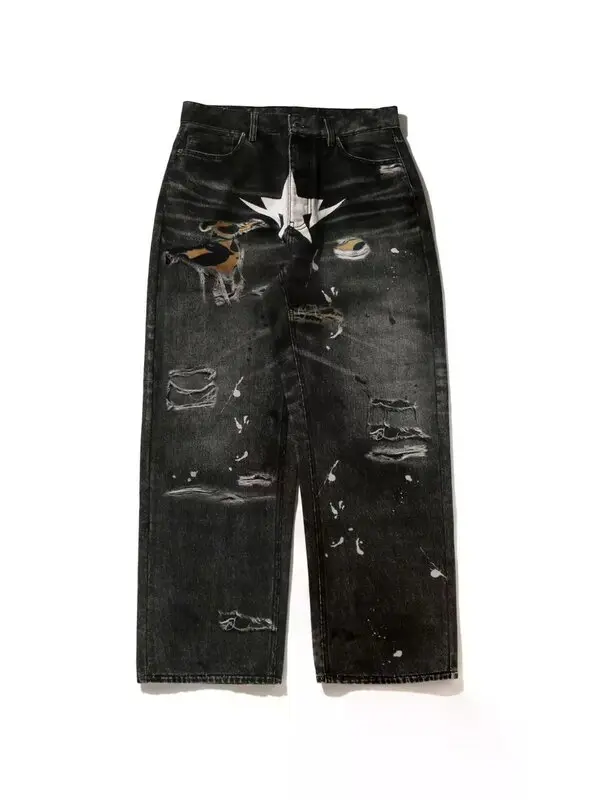 A BATHING APE Distressed Star-print Jeans - Black