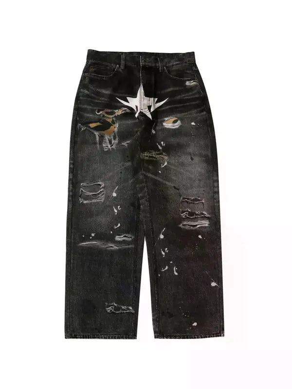A BATHING APE Distressed Star-print Jeans - Black