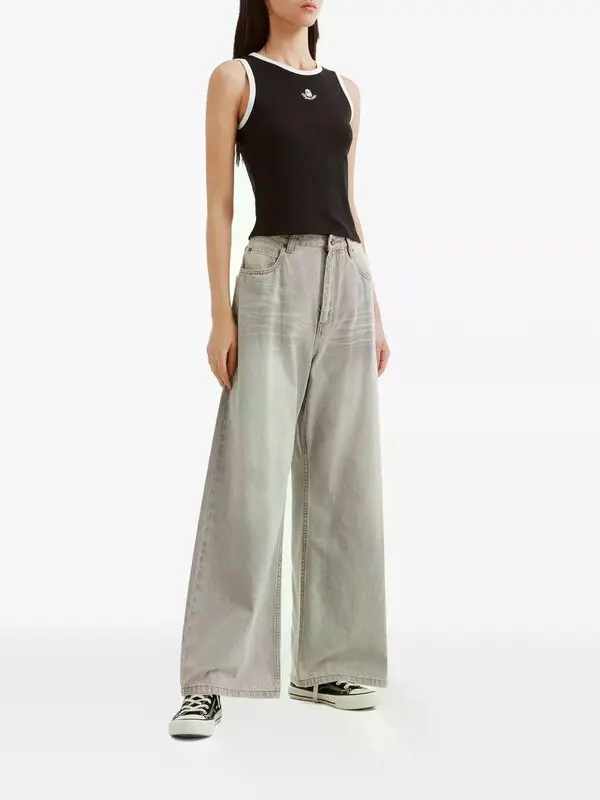FINGERCROXX Embroidered Top With Contrast Trim - Black