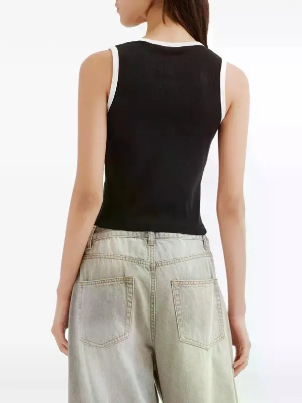 FINGERCROXX Embroidered Top With Contrast Trim - Black
