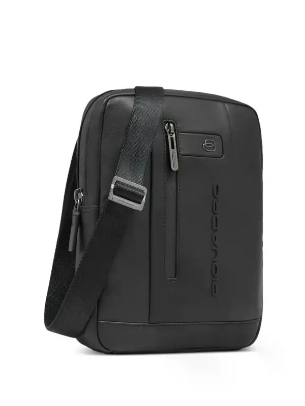 PIQUADRO Zip-pocket Leather Messenger Bag - Black