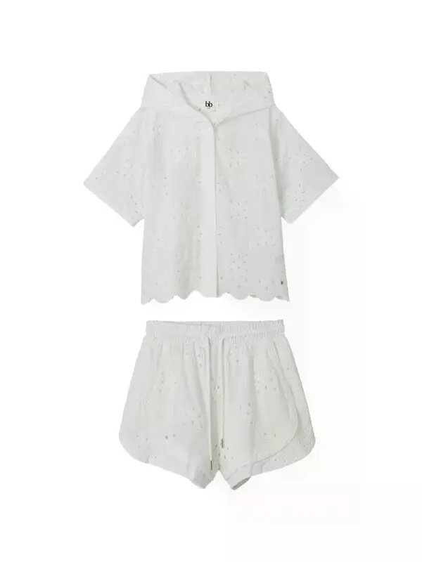 B+AB Broderie-anglaise Hooded Shirt And Shorts Set - White