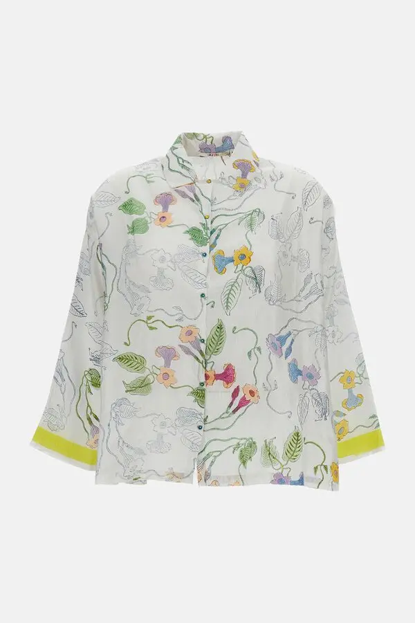 INJIRI Silk Botanical Print Shirt
