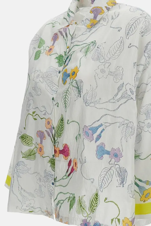 INJIRI Silk Botanical Print Shirt