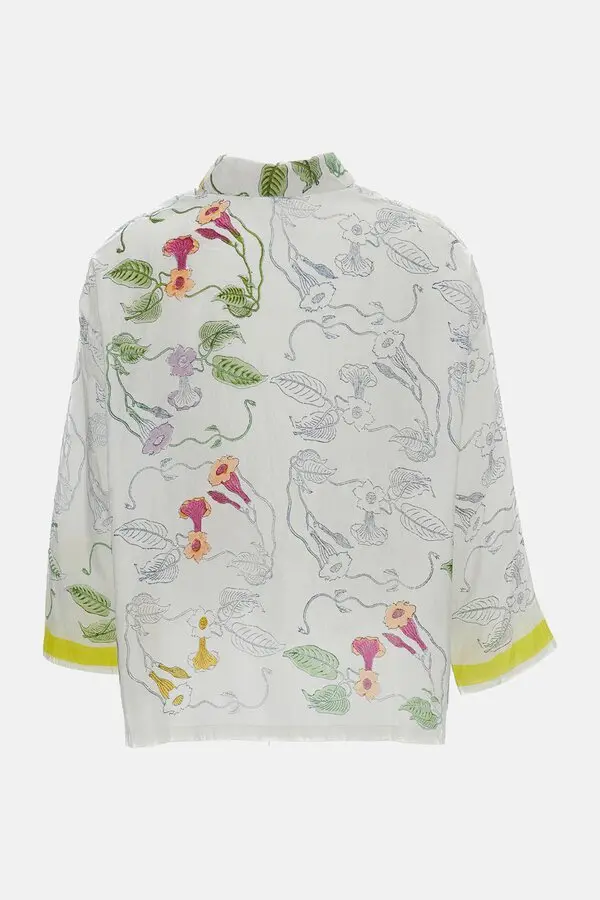 INJIRI Silk Botanical Print Shirt