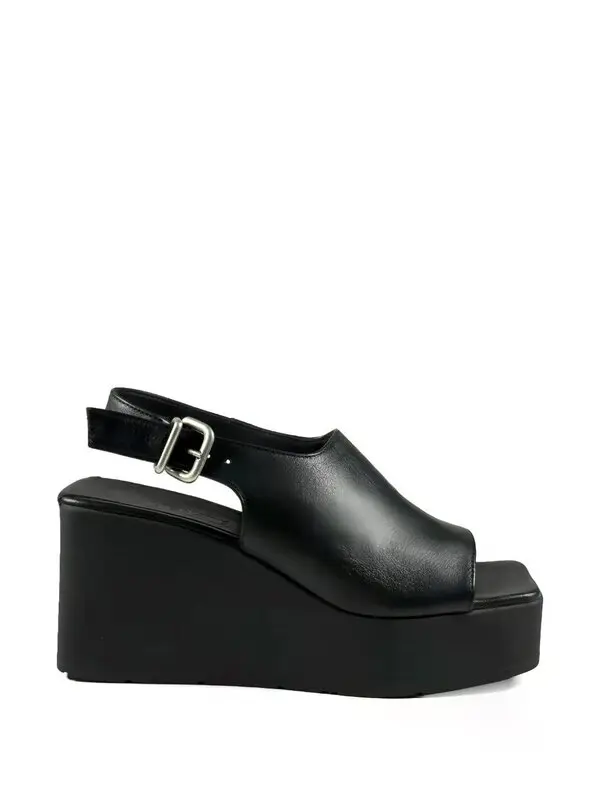 VIC MATIE Square-toe Leather Wedge Sandals - Black