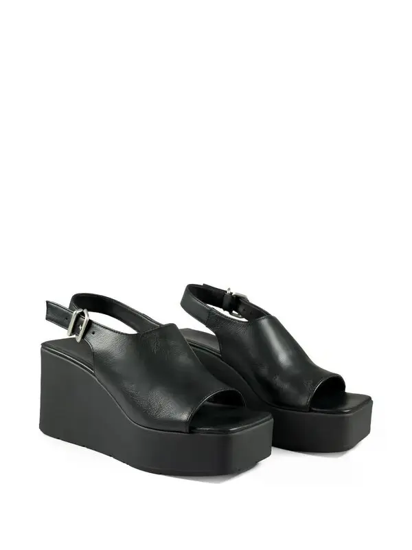VIC MATIE Square-toe Leather Wedge Sandals - Black