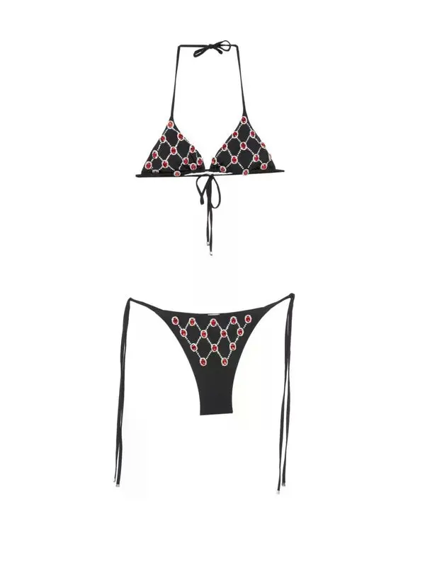 VENUJA Crystal-embellished Lattice Bikini - Black