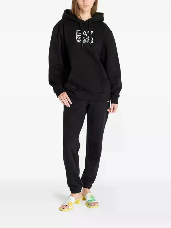 EA7 Logo-print Drawstring Hoodie - Black