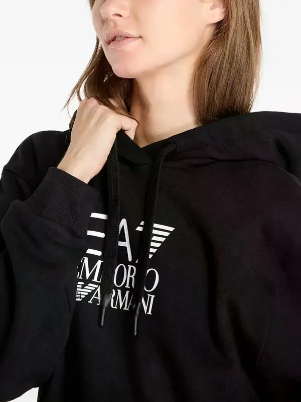 EA7 Logo-print Drawstring Hoodie - Black