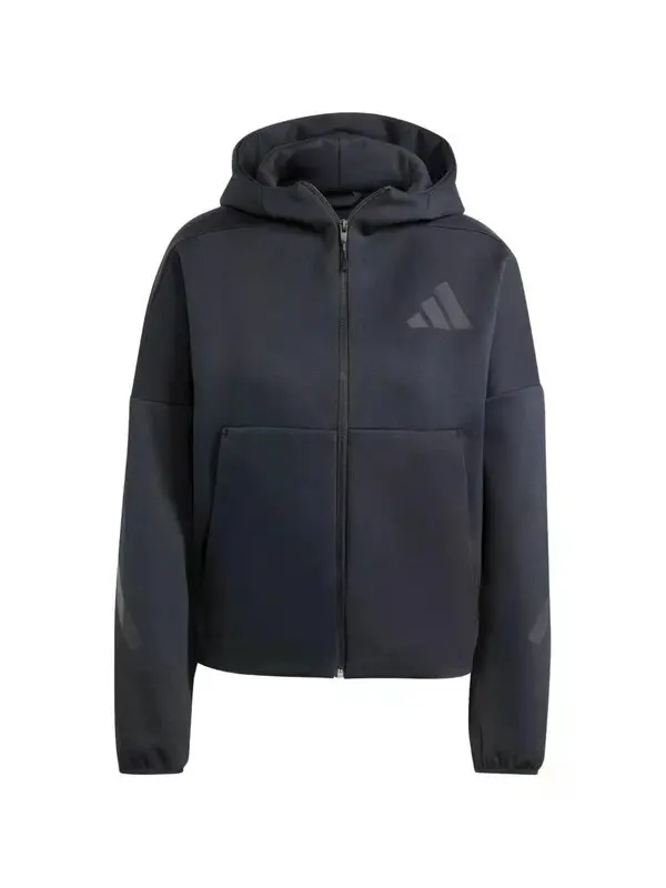 Adidas Logo-print Zip-up Hoodie - Black