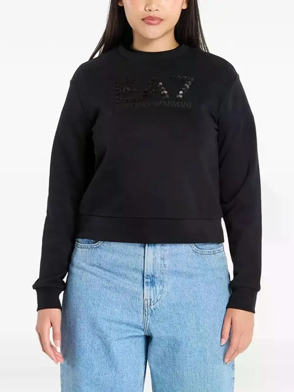 EA7 Sequin-embellished Logo-print Sweatshirt - Black