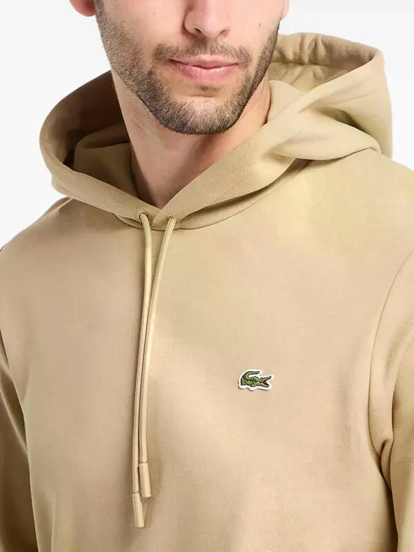 Lacoste Logo Patch Drawstring Hoodie - Neutrals