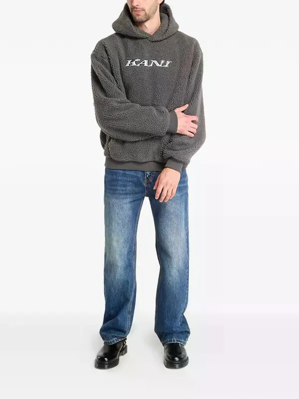 KARL KANI Teddy-texture Logo Hoodie - Grey