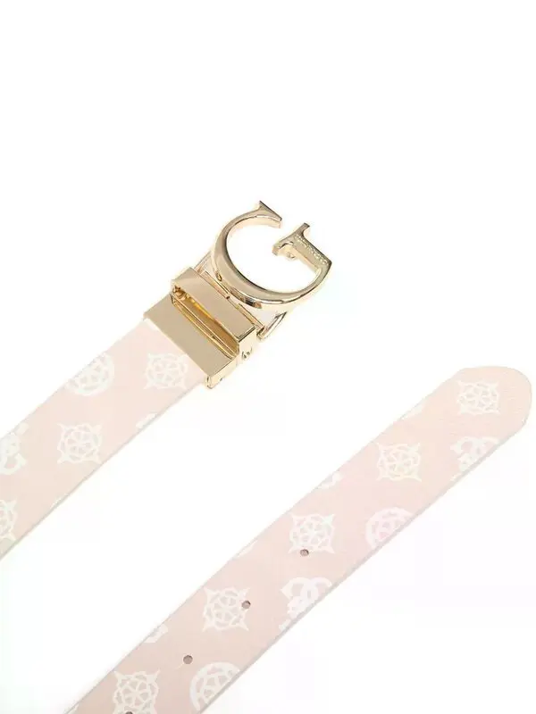 Guess Monogram Print Belt With Logo Buckle - Neutrals