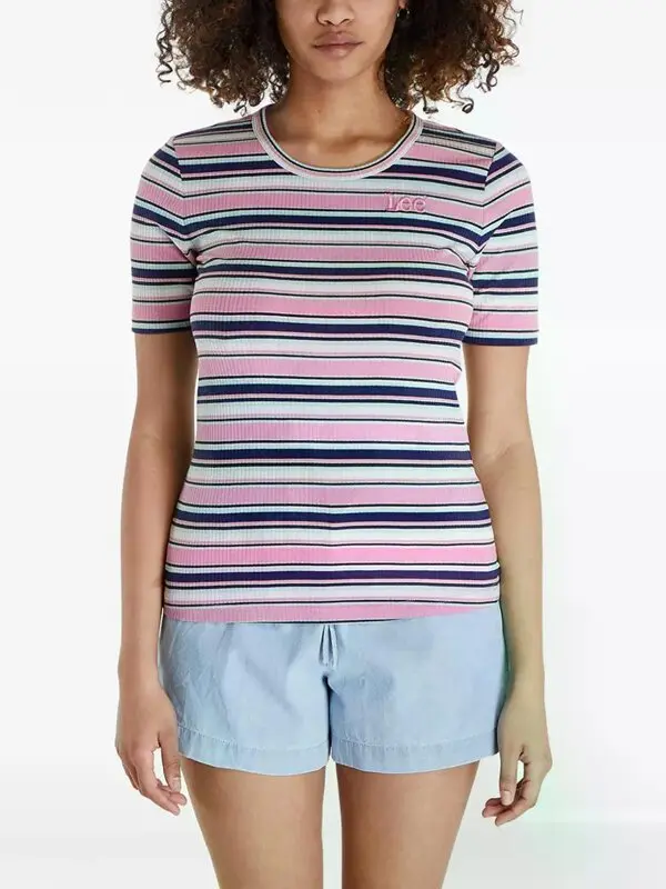 LEEM Striped Ribbed T-shirt - Pink