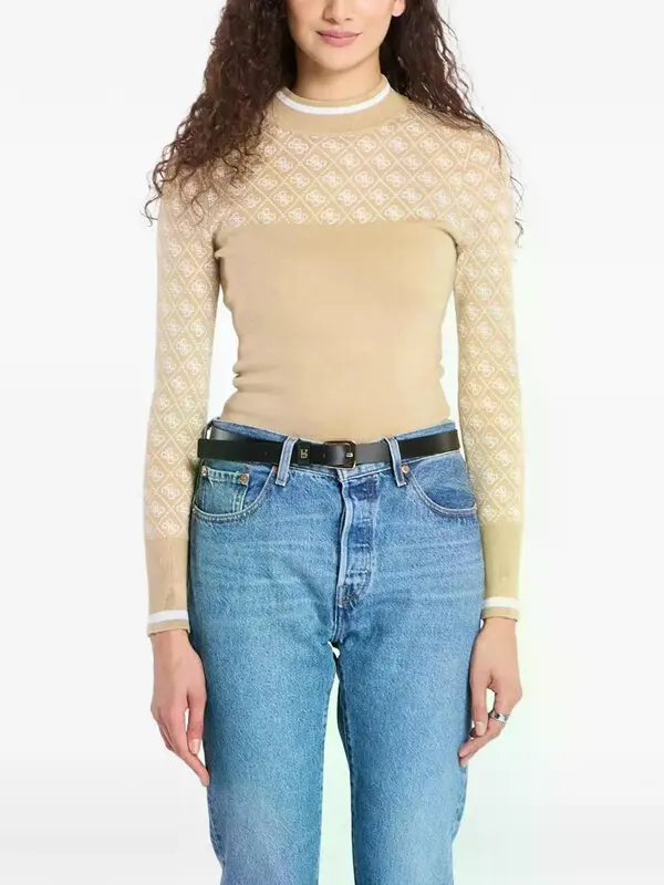 Guess Monogram-pattern Mock-neck Top - Neutrals