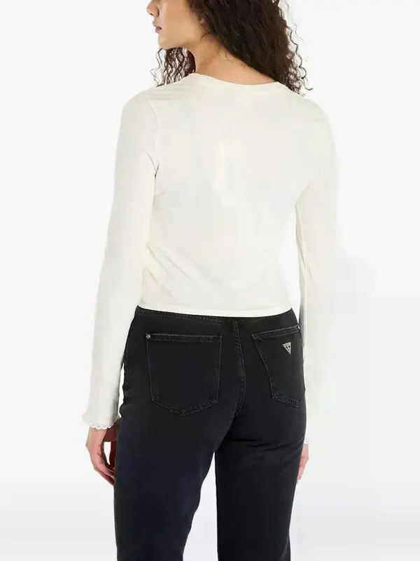 Guess Graphic-print Lace-trim T-shirt