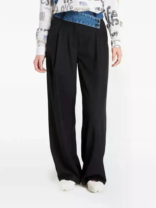 Desigual Pleated Trousers With Denim Waistband - Black