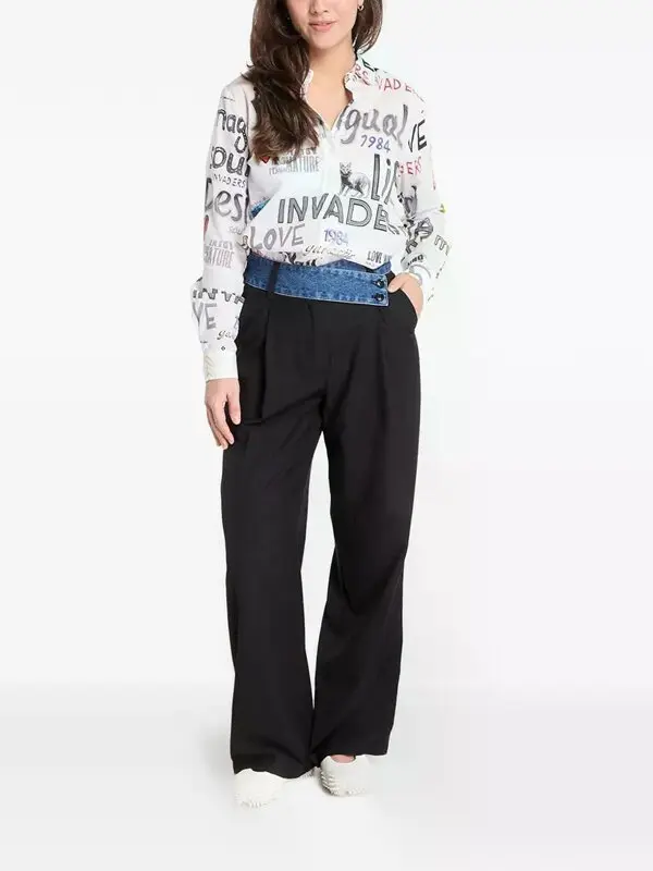Desigual Pleated Trousers With Denim Waistband - Black