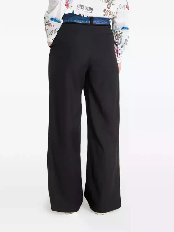 Desigual Pleated Trousers With Denim Waistband - Black