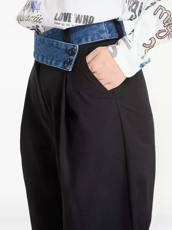 Desigual Pleated Trousers With Denim Waistband - Black