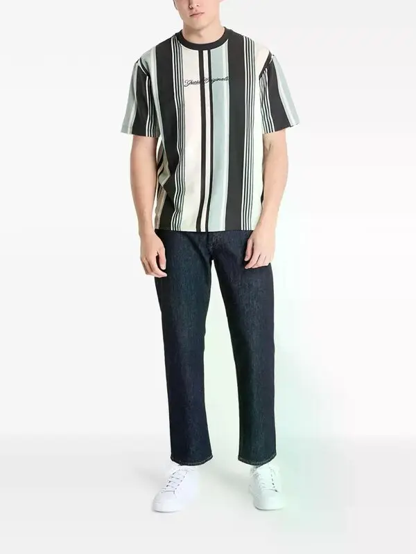 Guess Vertical-stripe Logo-embroidered T-shirt
