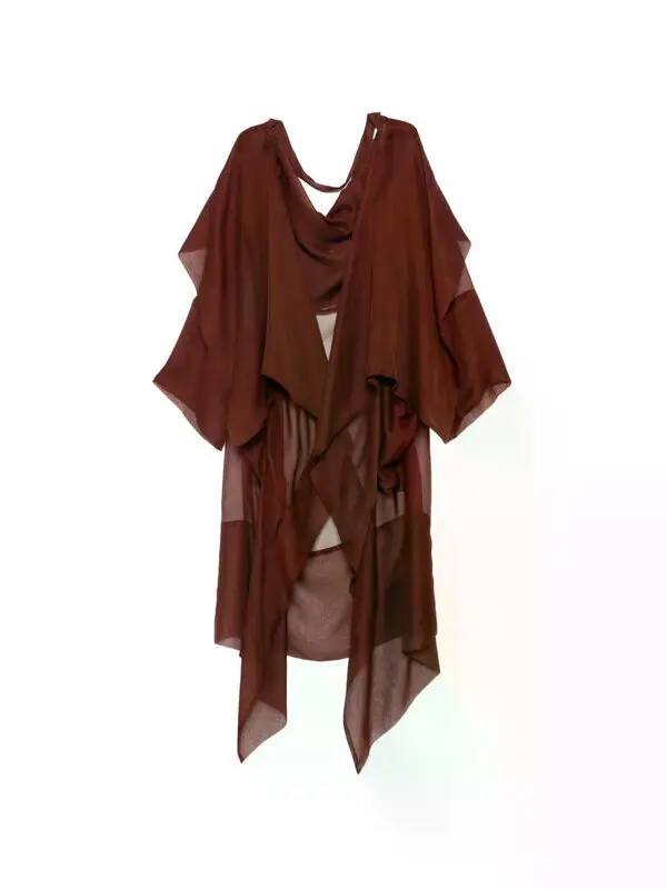 Alberta Ferretti Draped Sheer-finish Coat - Brown