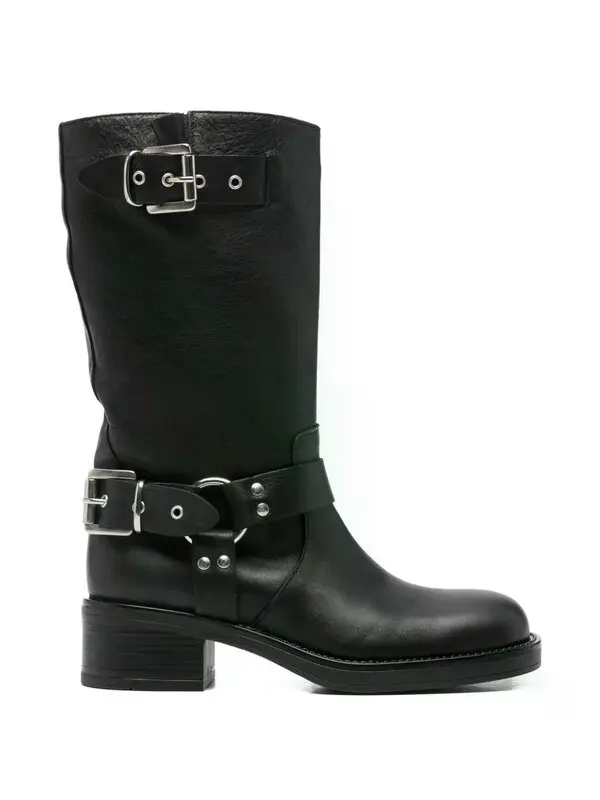 GISEL MOIRE Chester Buckled Biker Boots - Black