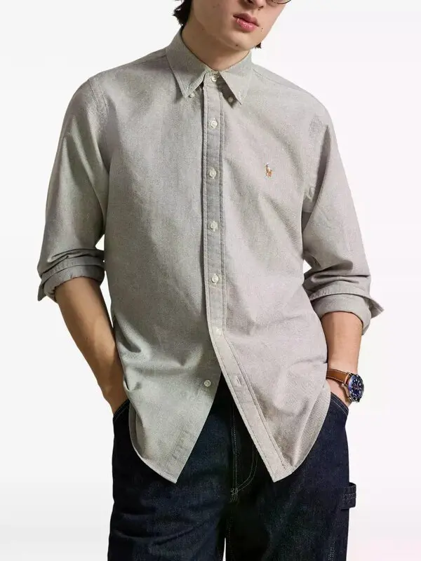 Polo Ralph Lauren Logo Embroidered Oxford Shirt - Grey