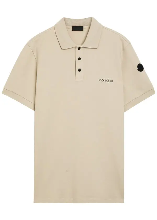 Moncler Logo-print Cotton Polo Shirt - Beige
