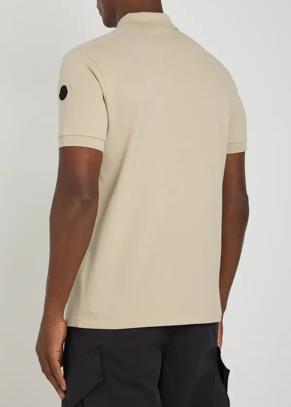 Moncler Logo-print Cotton Polo Shirt - Beige