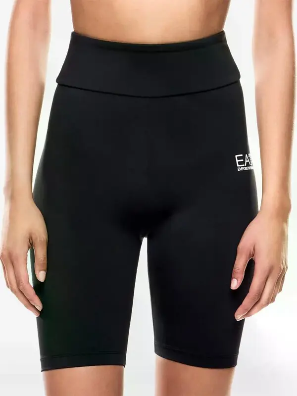 EA7 High-waisted Logo Detail Shorts - Black