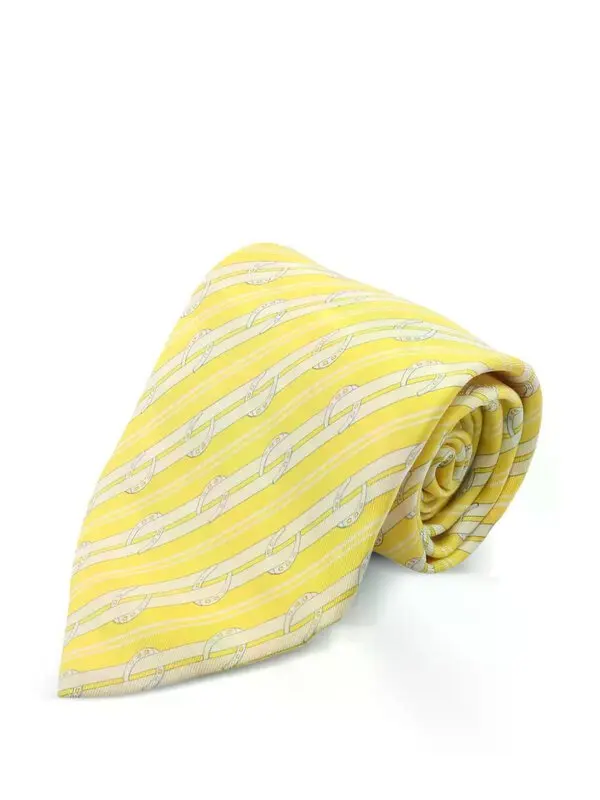 Hermès Horseshoe Striped Silk Tie - Yellow