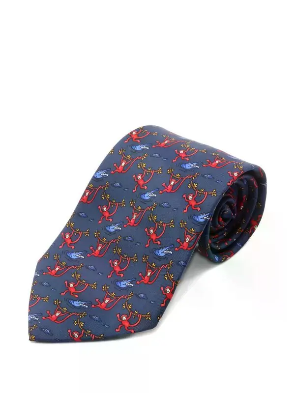 Hermès All-over Pattern Silk Tie - Blue