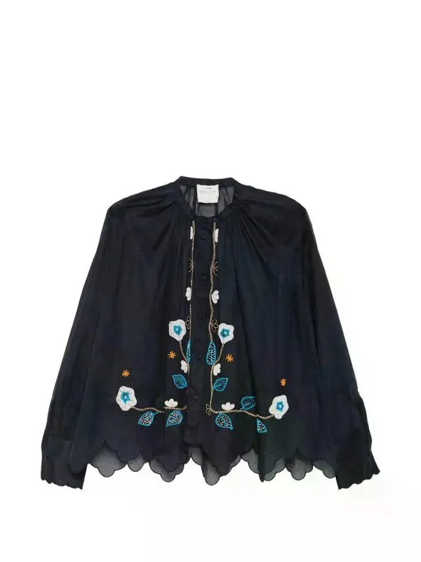 FORTE_FORTE Floral-beaded Scalloped Shirt - Blue
