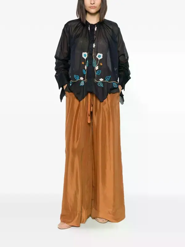 FORTE_FORTE Floral-beaded Scalloped Shirt - Blue