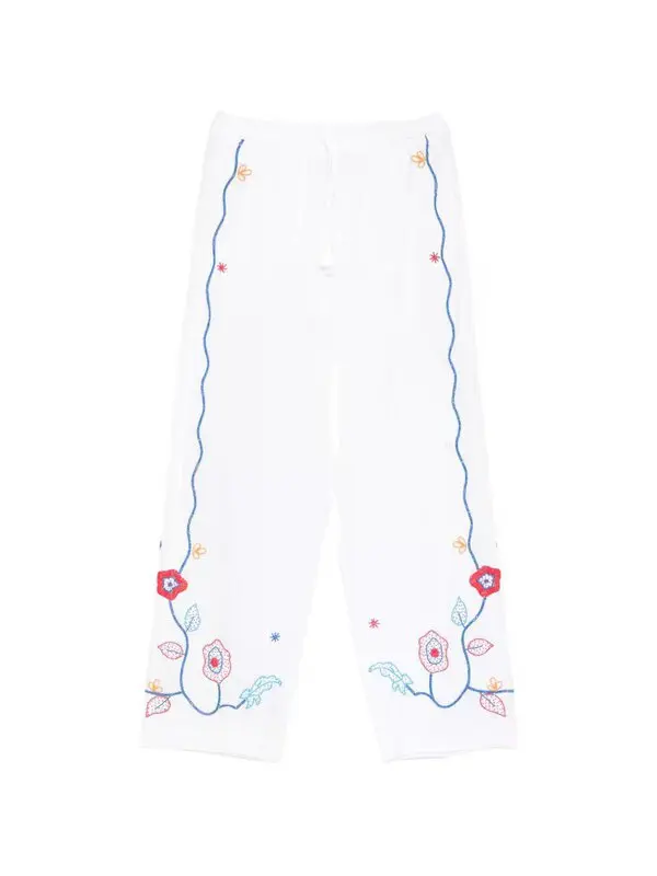 FORTE_FORTE Floral Embroidered Trousers - White