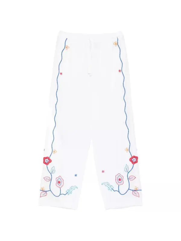 FORTE_FORTE Floral Embroidered Trousers - White