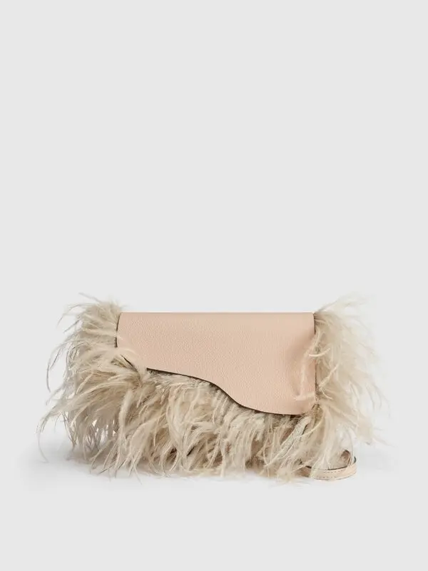 ATP ATELIER Scarlino Grained Leather And Feather Pouch Bag - Cipria